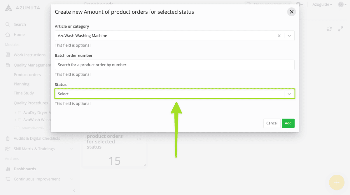 Widget de estado de pedidos de productos - Azumuta